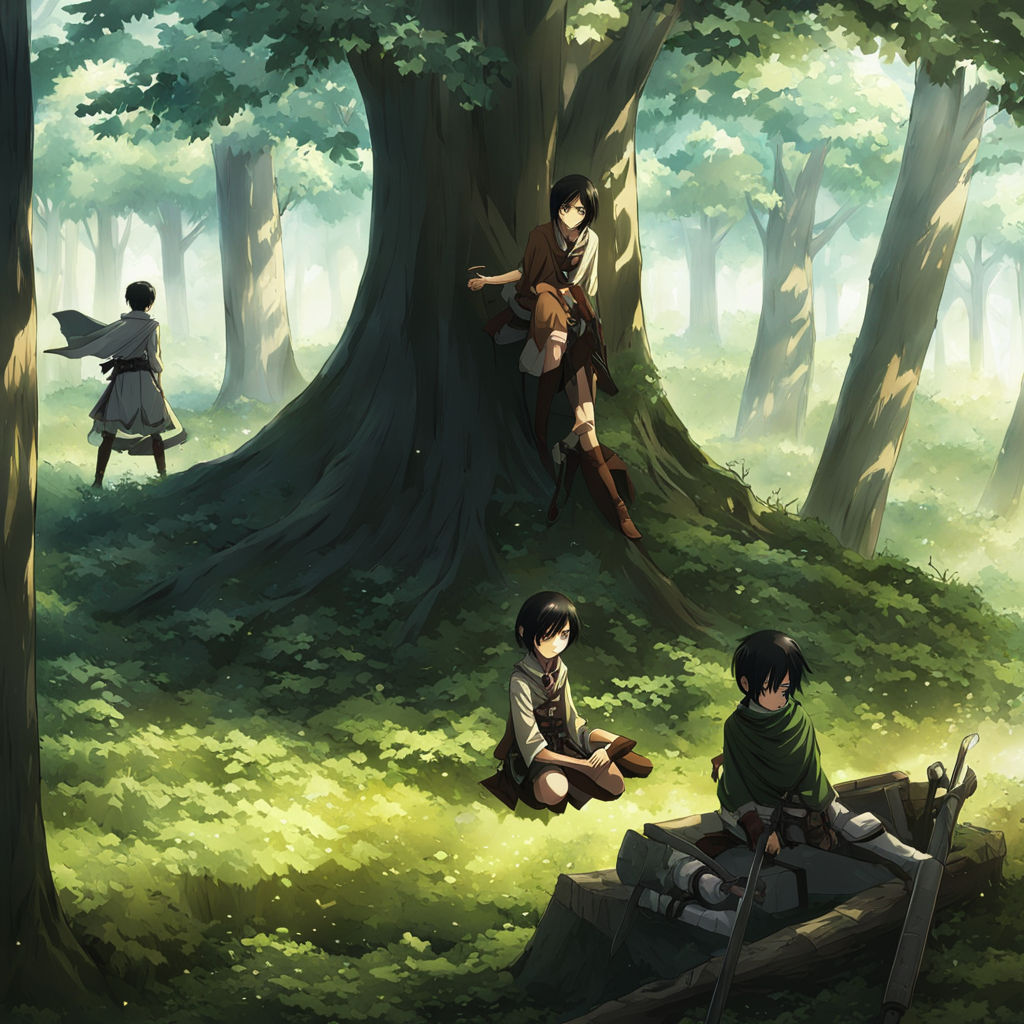 Attack on titan mikasa and eren sitting under the tree by 亮天 - Playground