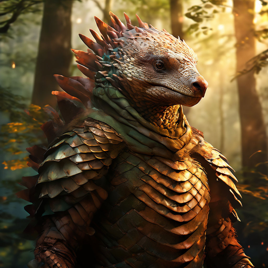 Digital painting of a humanoid figure with unique pangolin-l... by ...