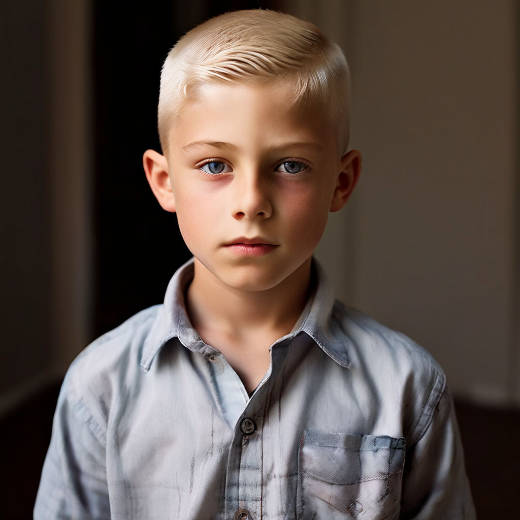 Boy with blue eyes and buzz cut and blond hair and named Jac... by ...