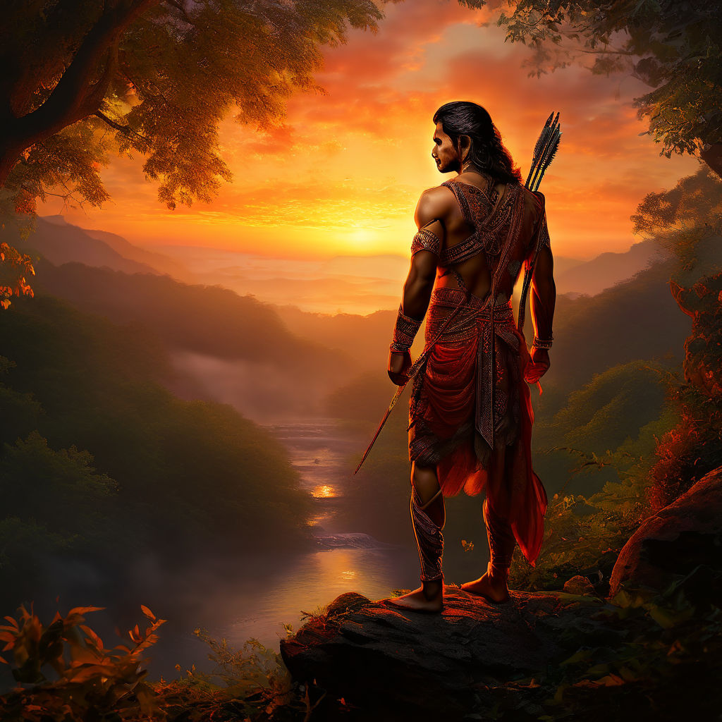 Lord Ram standing valiantly with a bow and arrow in hand by Sarang Bang ...