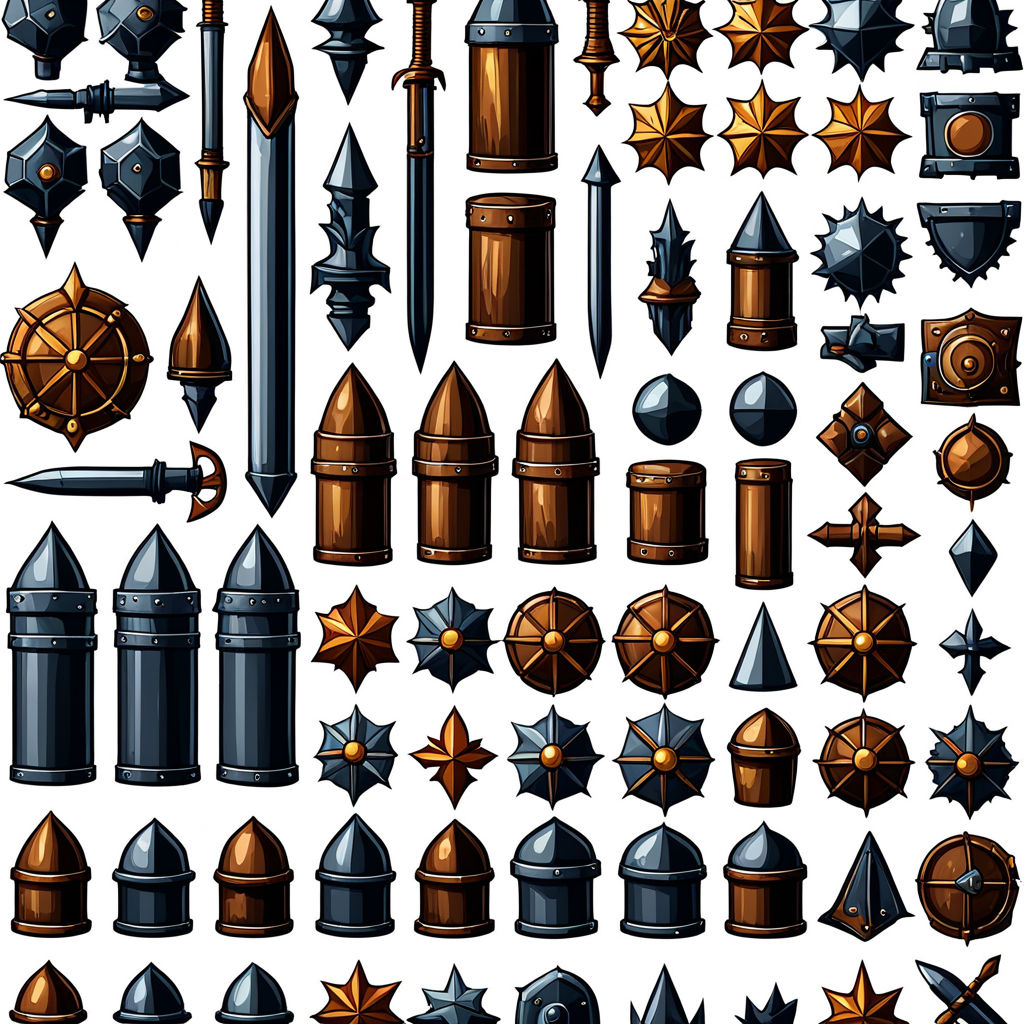 2D sprite sheet rpg icons of medieval ammunition by Now Gaming - Playground
