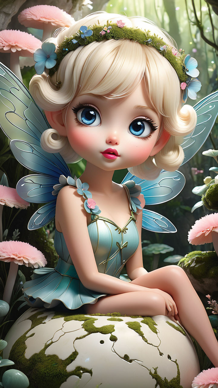 A whimsical digital illustration features a small fairy with... by ...
