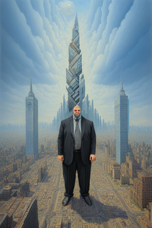A huge man on the streets of a megalopolis bigger than house... by ...