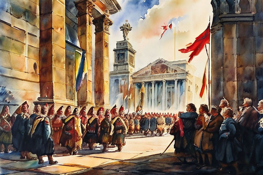 Watercolor painting depicting the founding of the German Emp... by ...