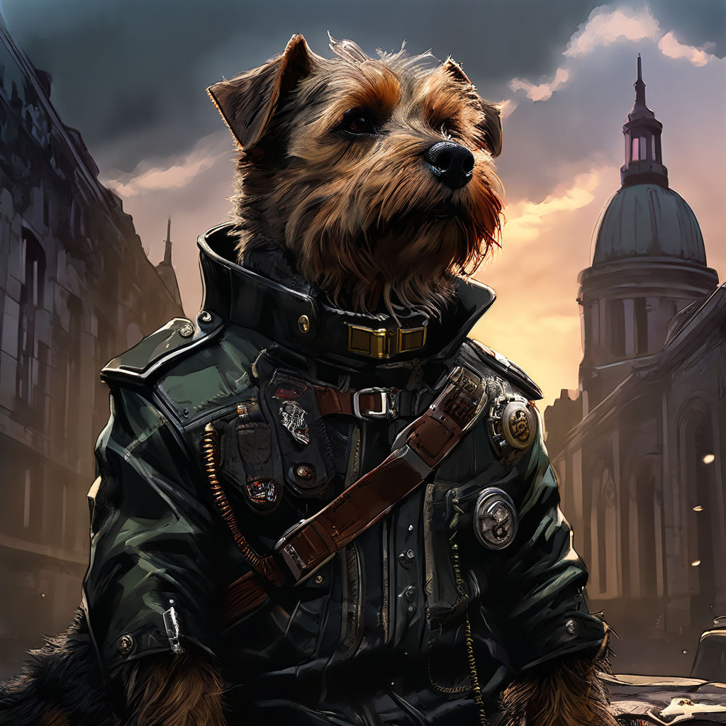 A dark man in an army jacket drooling on a city by virtus romas ...