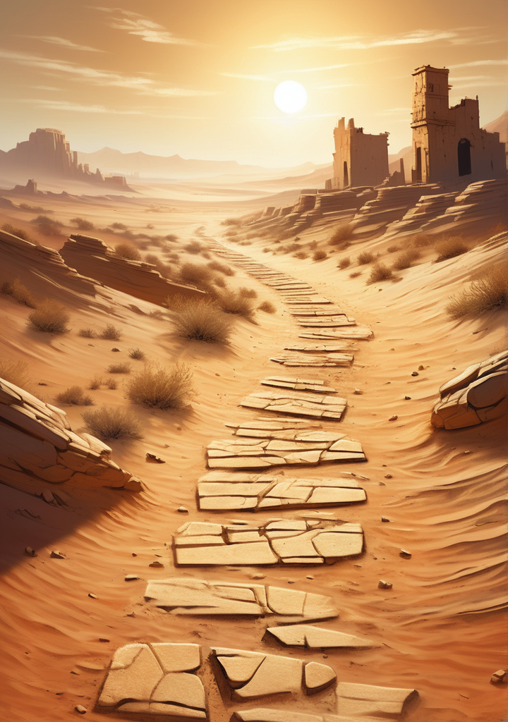 Ancient path cutting through a parched desert landscape by Grant ...
