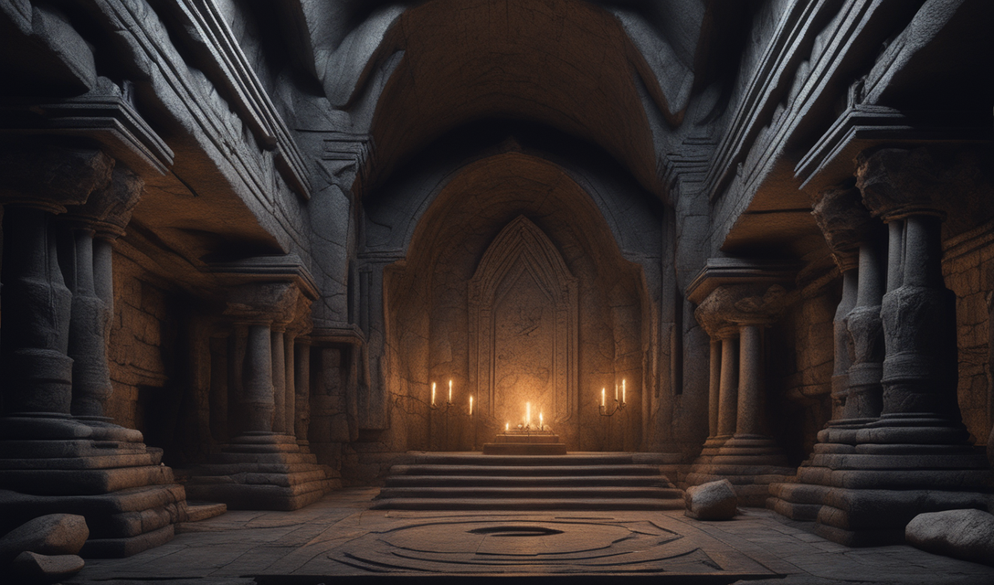 A heroic fantasy dark crypt in a dark dungeon room by Bruno Marcon ...