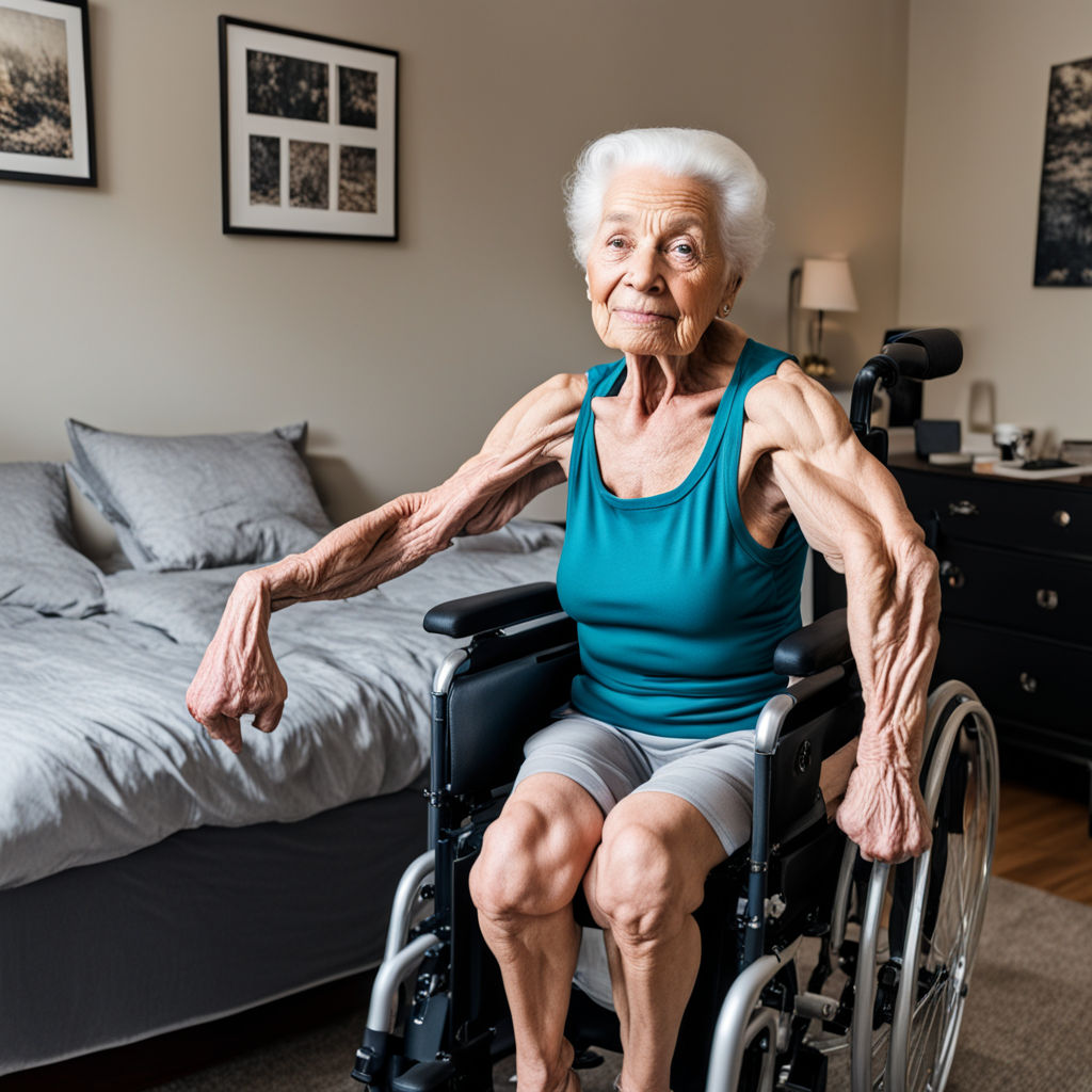 100 year old lady flexing biceps 💪 sleeveless showing small... by Ken Blakely - Playground