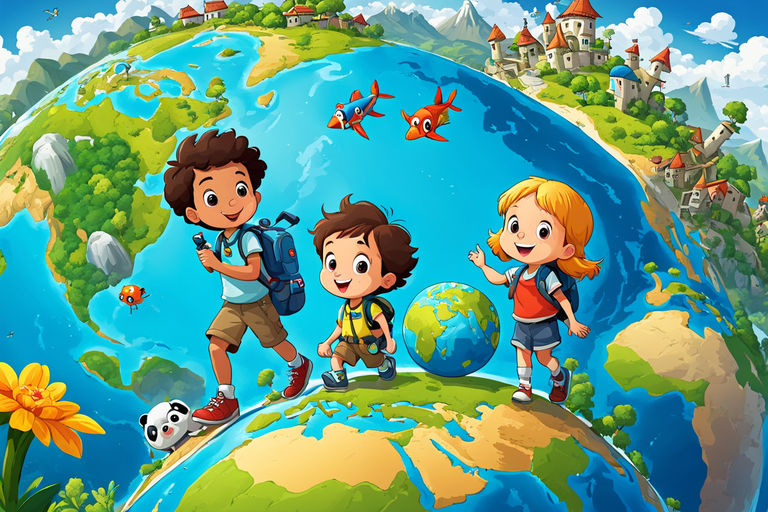 Cartoon children exploring the world by Алексей Грищенко - Playground