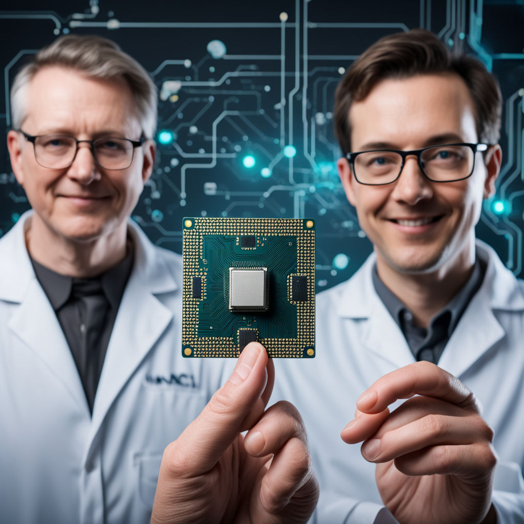 Quantum AI futuristic microchip with scientists from OneKind... by ...