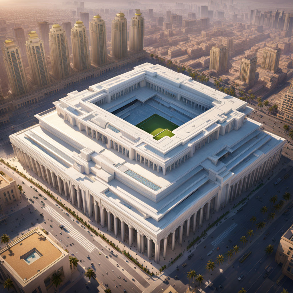 A huge square around a huge building. The building is built ... by ...