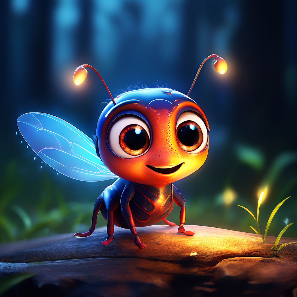 Create a realistic illustration of a cute firefly with very ... by ...