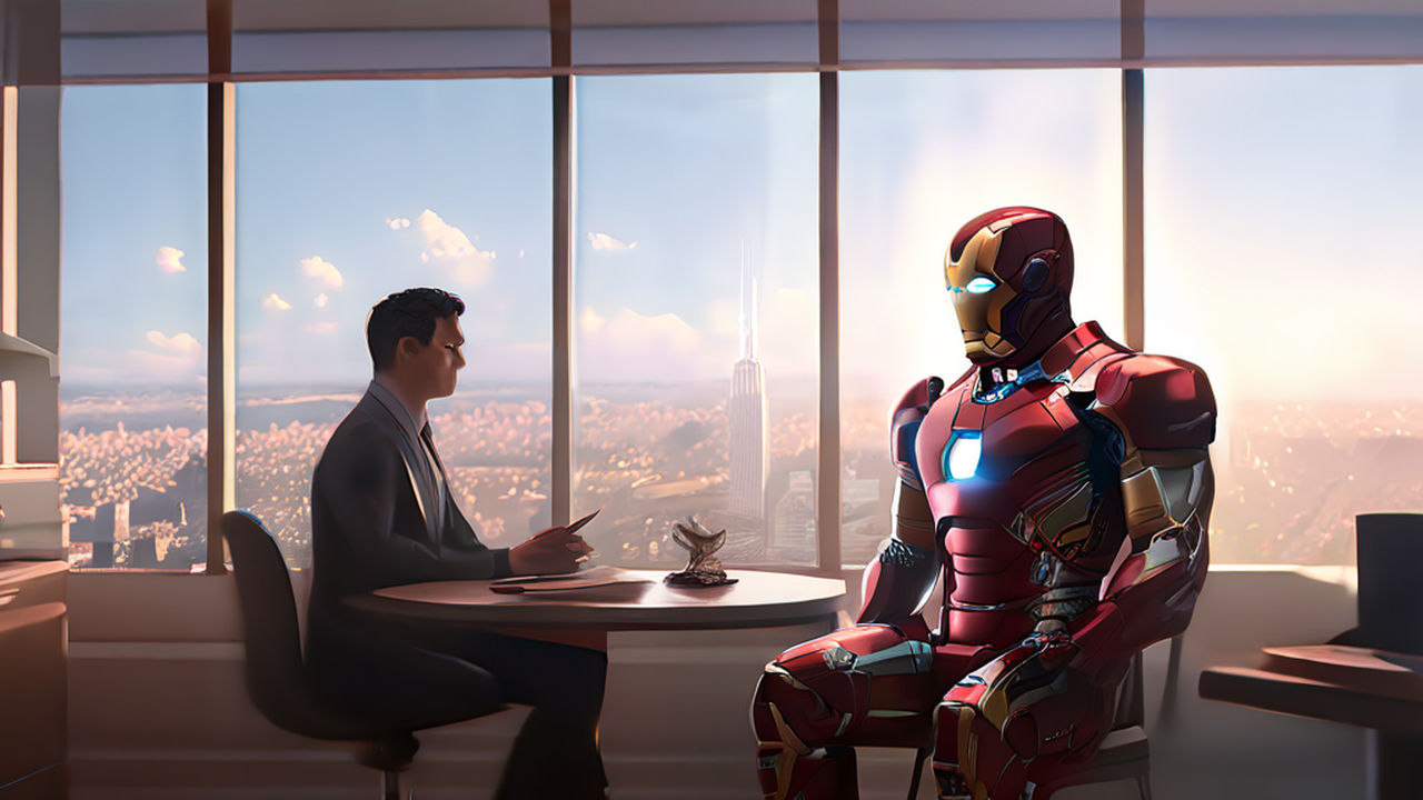 Iron Man is having a job interview talking to a mystery man ... by Aiko ... Iron Man is having a job interview talking to a mystery man ... by Aiko ...