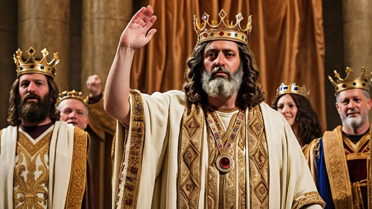 King Solomon of the Bible at the moment of being crowned kin... by ...