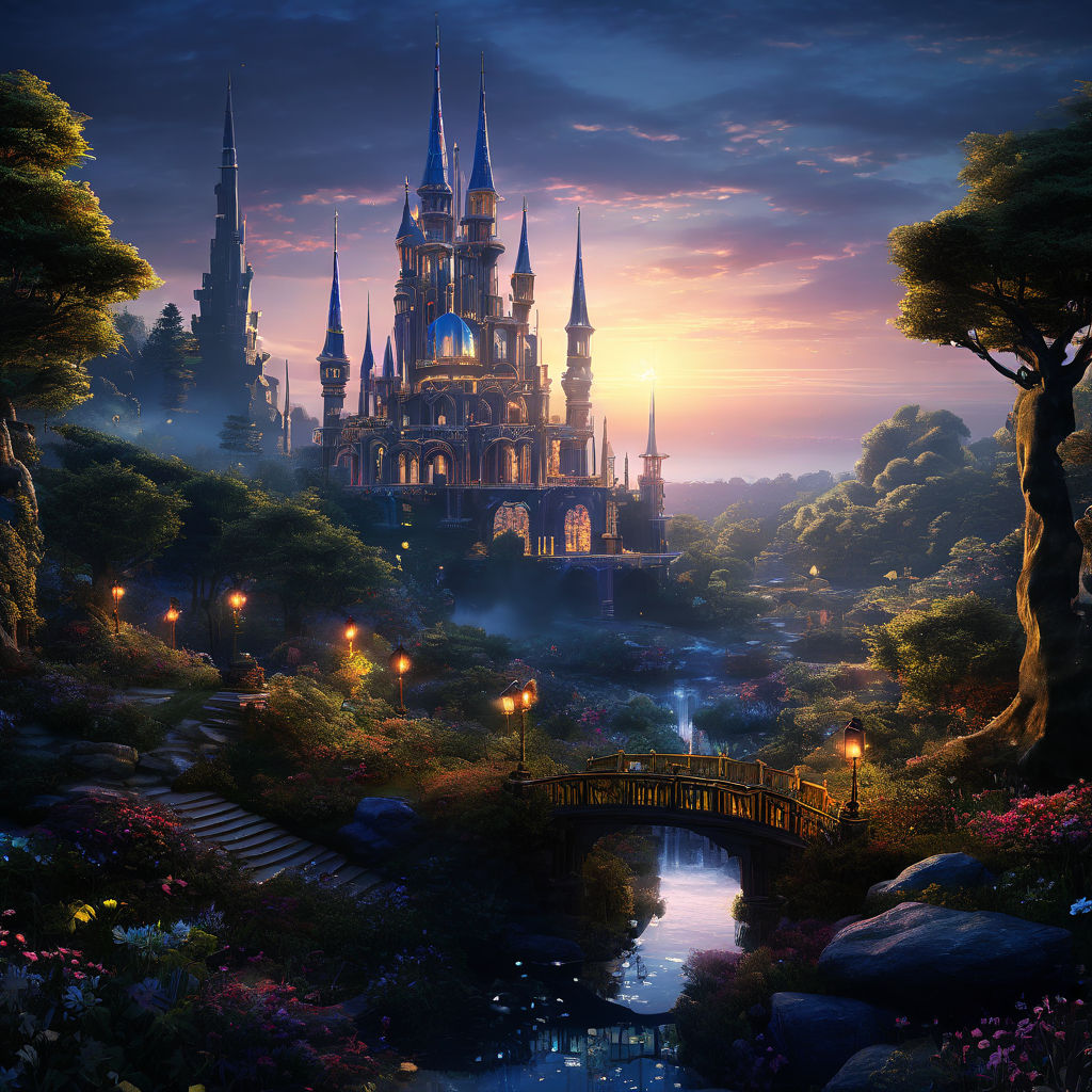 The Fairy Forest at dawn with the towers of the magical Fair... by ...