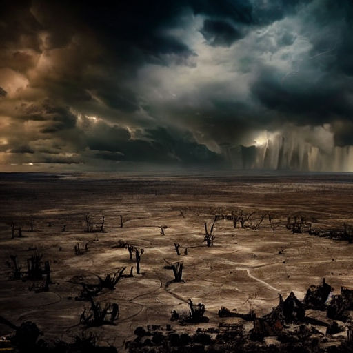 The image depicts a desolate and apocalyptic Earth landscape by Teriwir ...