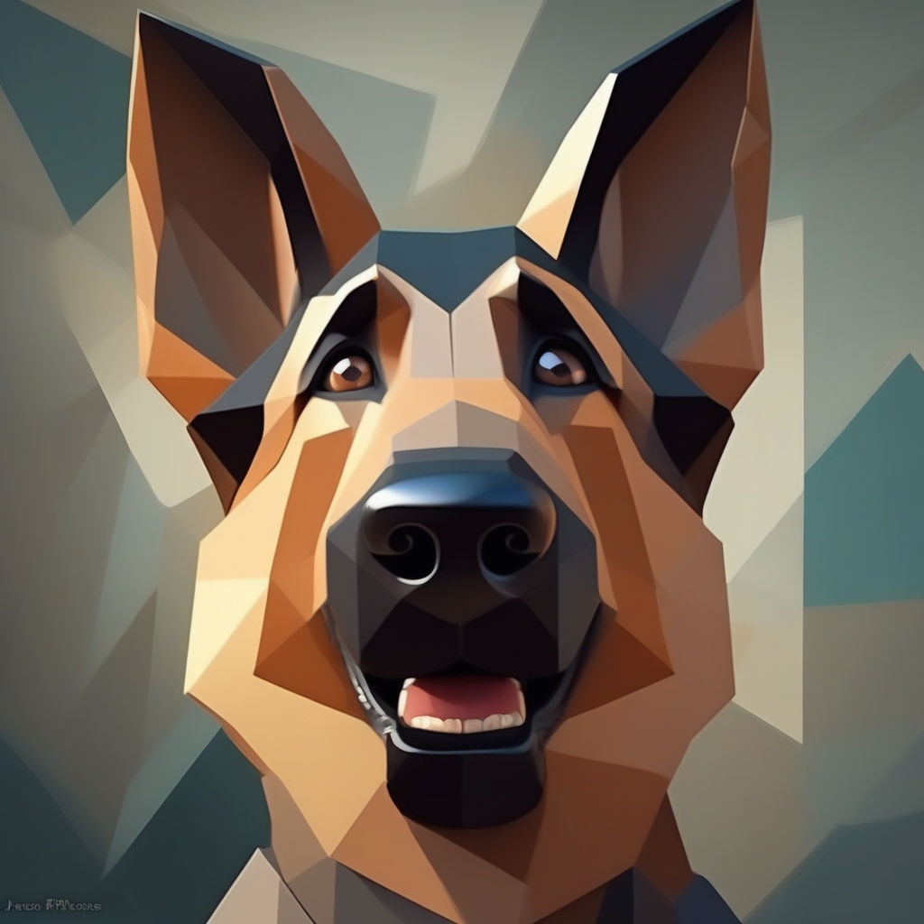 Caricature German shepherd in cartoon bob ross style cubist by uğur çök ...