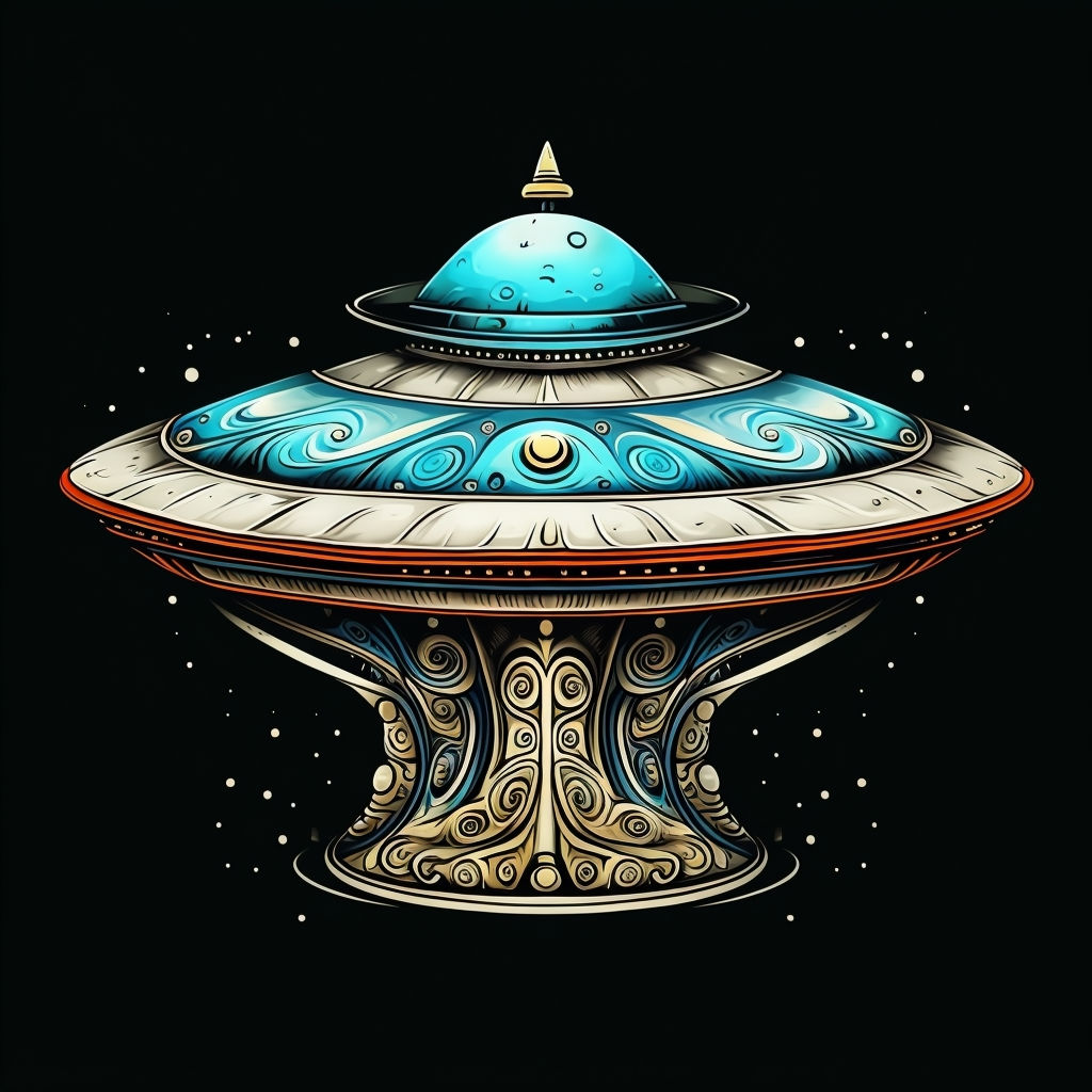 An illustration of a old school UFO profile . The ufo has sw... by ...