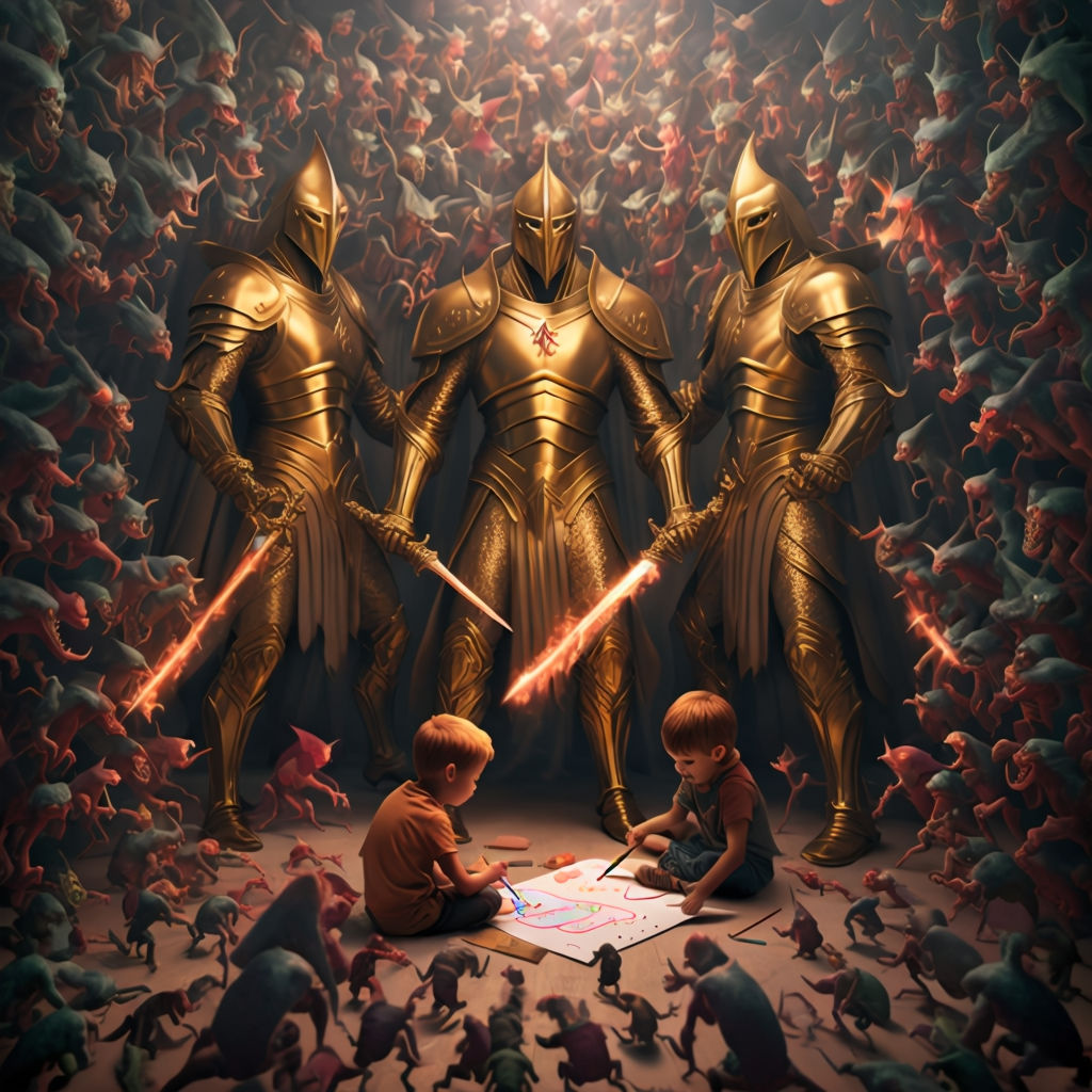 5 bold Angels in gold plated armor standing 10 feet tall wit... by Paul ...