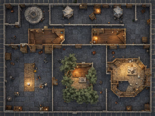 An rpg map seen from above the ground floor of a medieval to... by ...