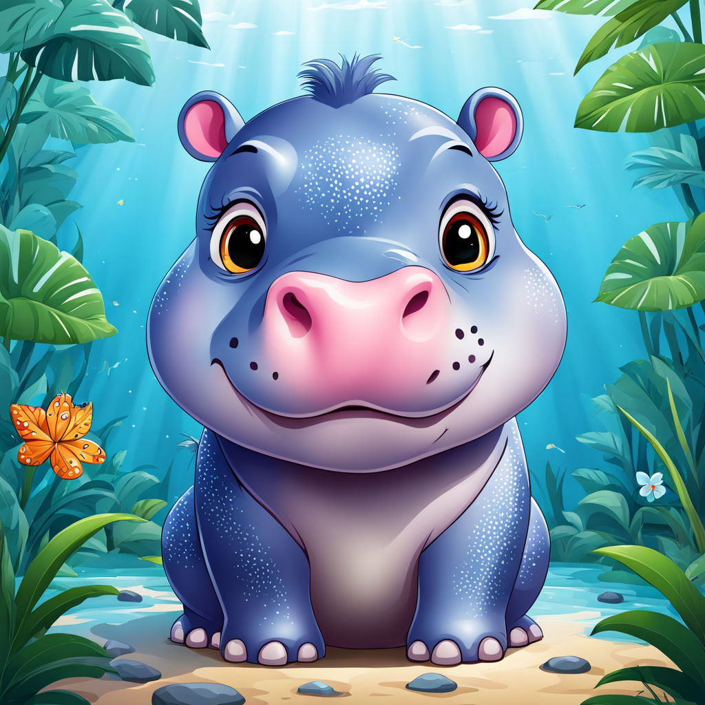 Cartoon cute hippo by S Kannangara - Playground