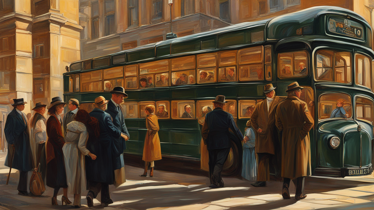 Number 7 bus arriving at a bustling corner by TA DUY DUY - Playground