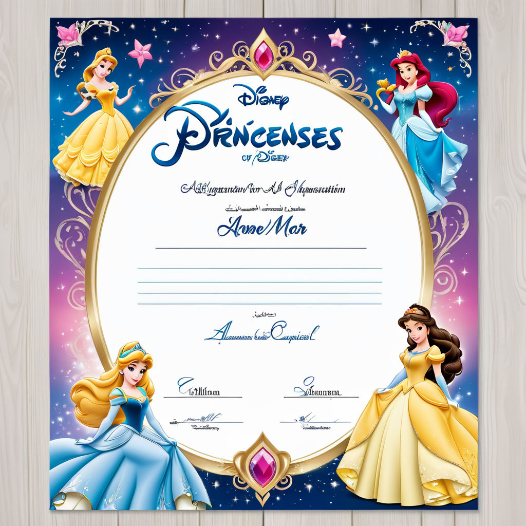 A certificate of appreciation with a Disney princesses desig... by ...