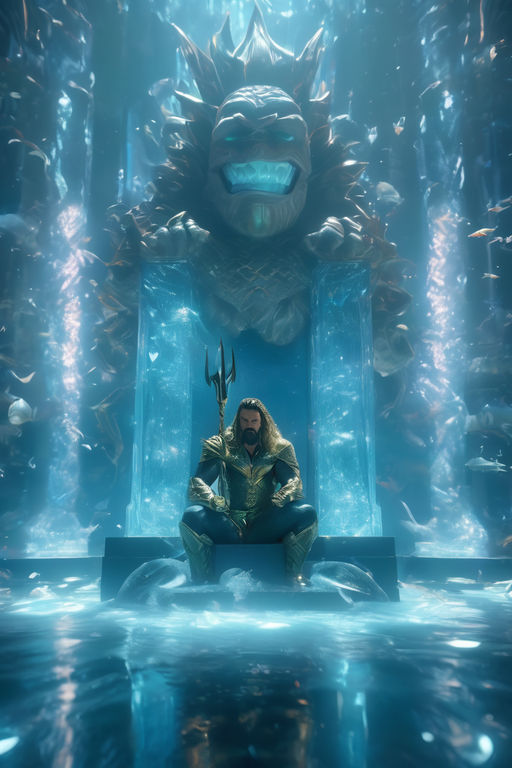 A marvel Character aquaman sitting on a water throne made of... by ...