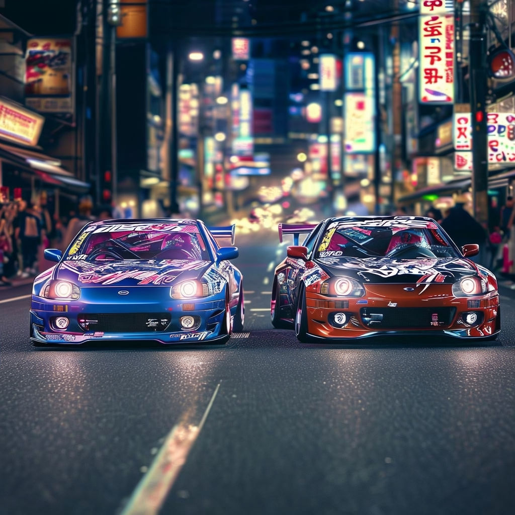 Japanese inspired cars touge racing at night by Songhai Sawyer - Playground