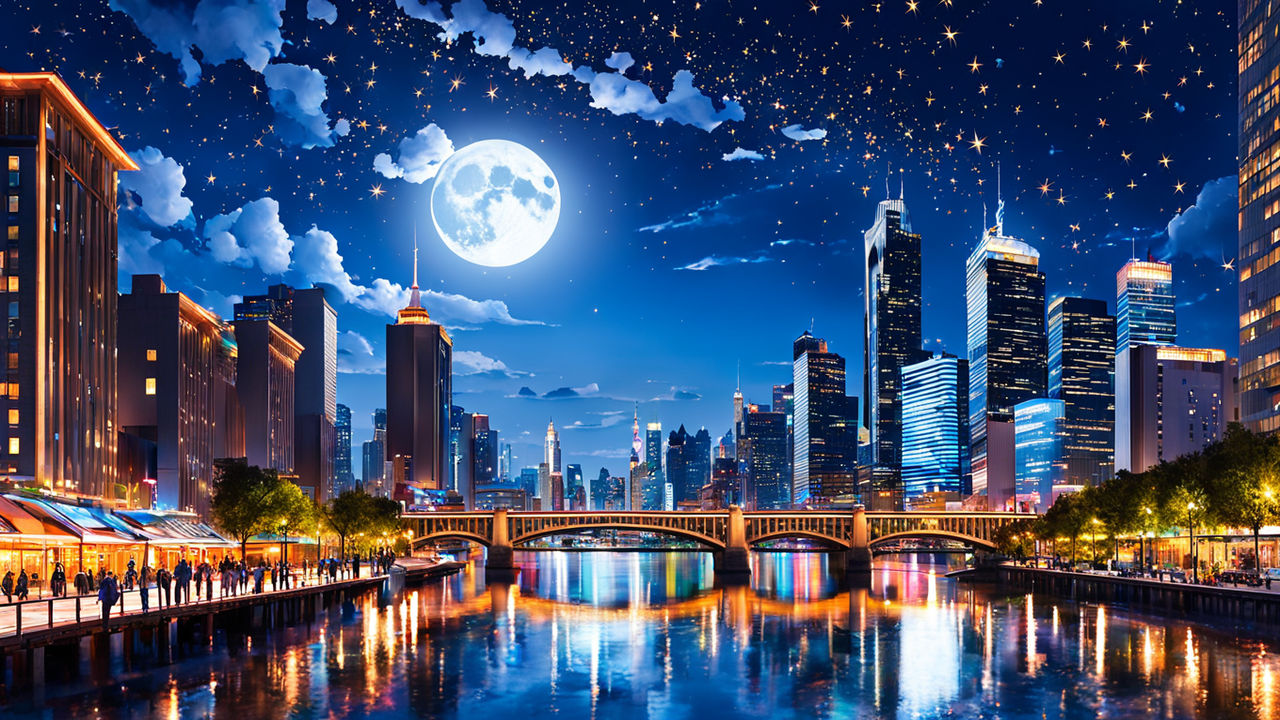 "Generate an image of a vibrant cityscape at night. The skyl... by ...
