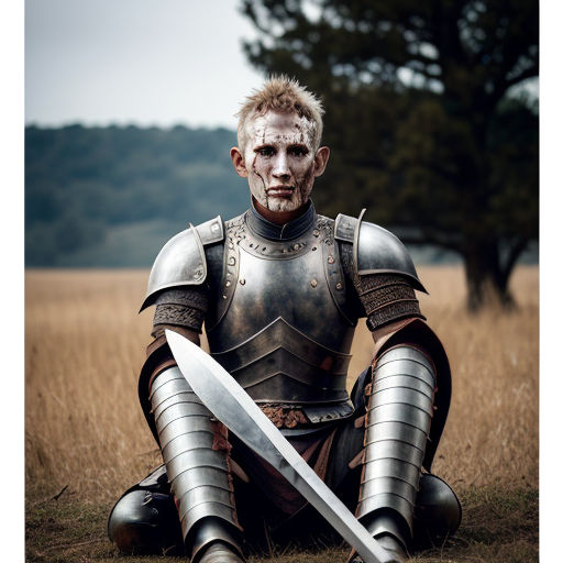 Warrior after battle sitting and resting on the battlefield by Del ...