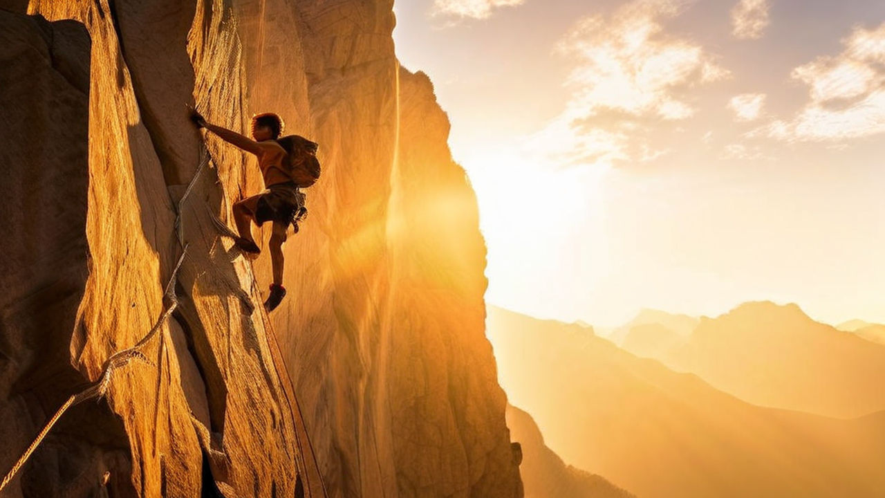 Climber ascending a sheer cliff by welisson souza - Playground