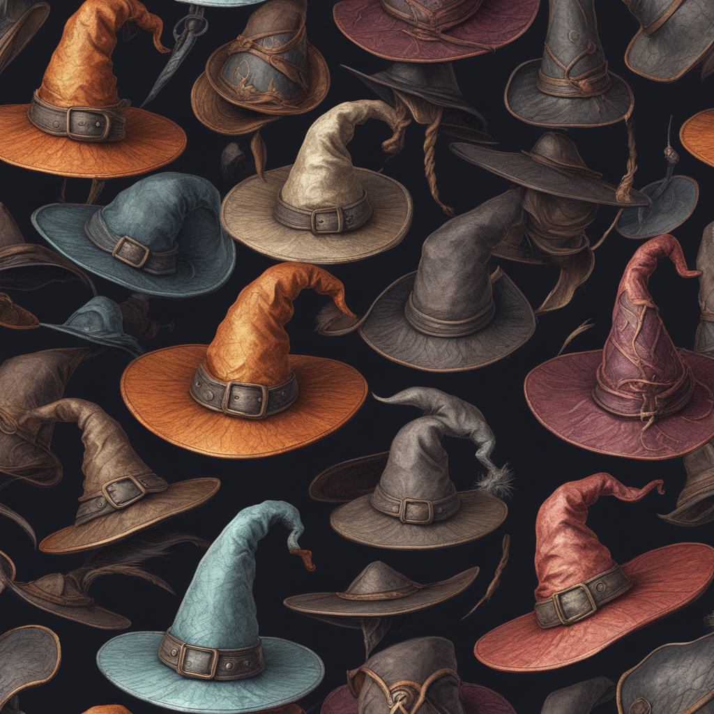 Witch hats with intracate designs and different colors by Renee DiMarco ...