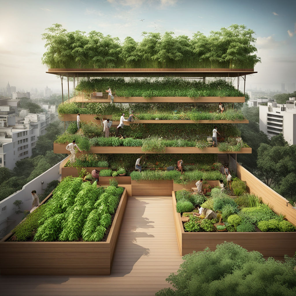 Design a modern rooftop farming space in an Indian chennai c... by ...