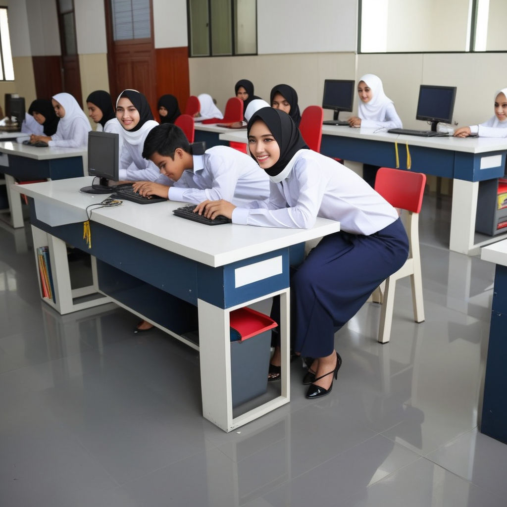 Computer laboratory. Indonesian students. Boys Wearing white... by ...