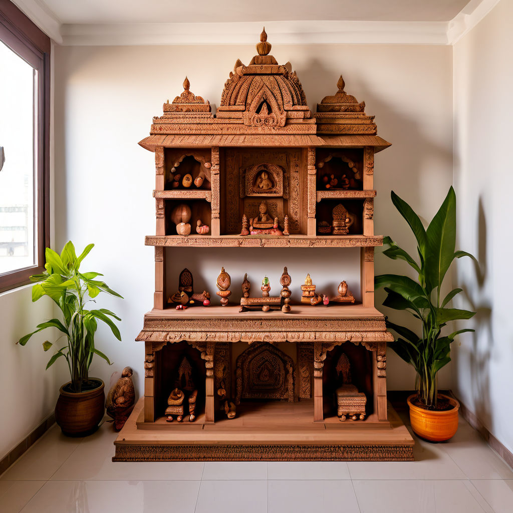 Design a simple wooden Puja mandir for home placing in hall ... by Varadhi Keerthi - Playground