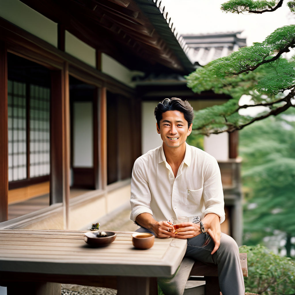 A handsome 35-year-old Asian man with neatly styled hair by michael ...