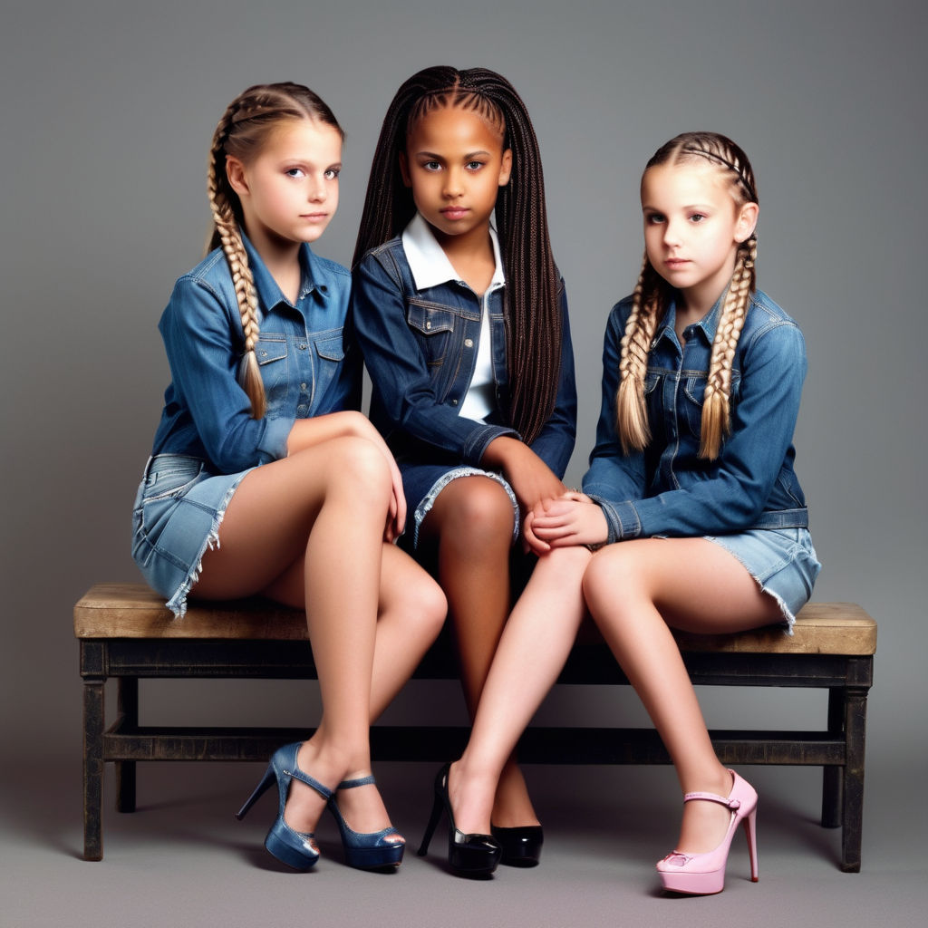 Full length stock photo of three tween girls. Babyface. Bust... by PGD05SU24 - Playground