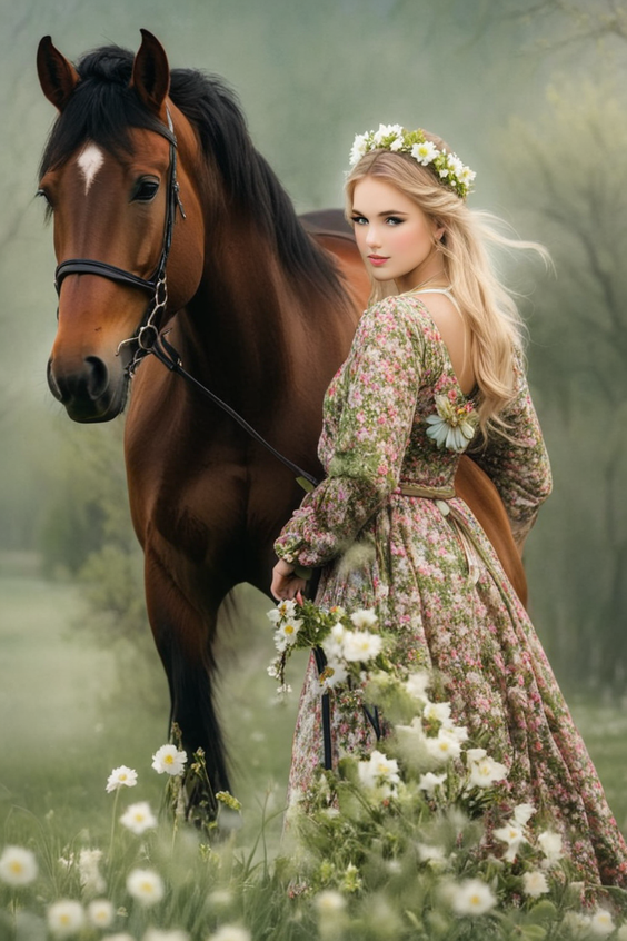 Spring girl and horse by Danien - Playground