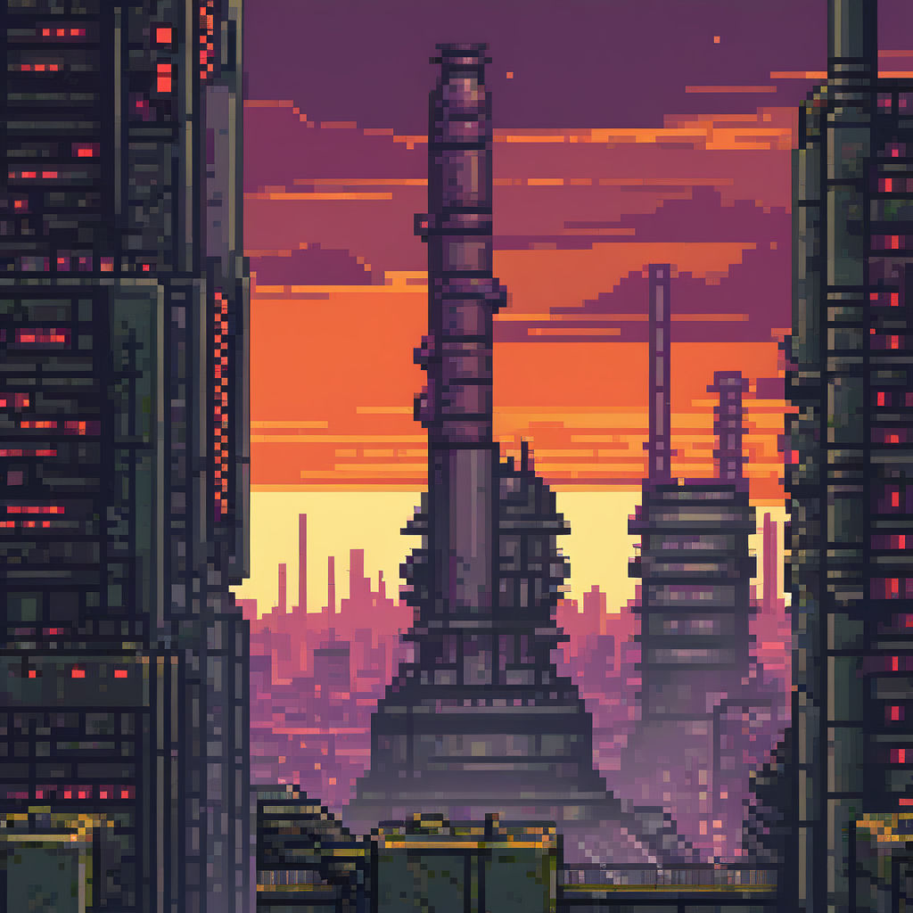 A cyberpunk metropolis. A juggernaut. Huge skyscrapers tower... by ...