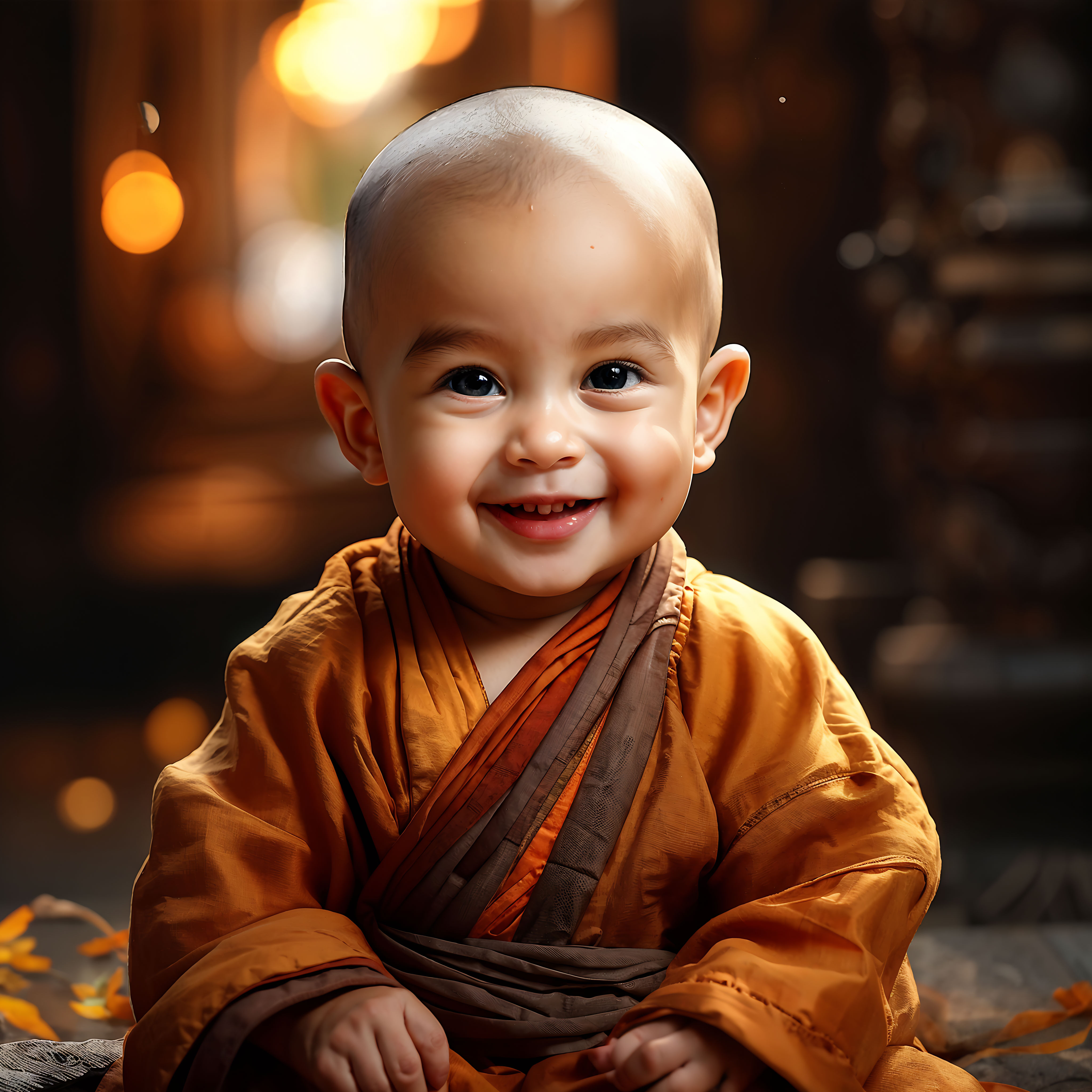 The one-year-old little monk is smiling by Lijing Cheng - Playground