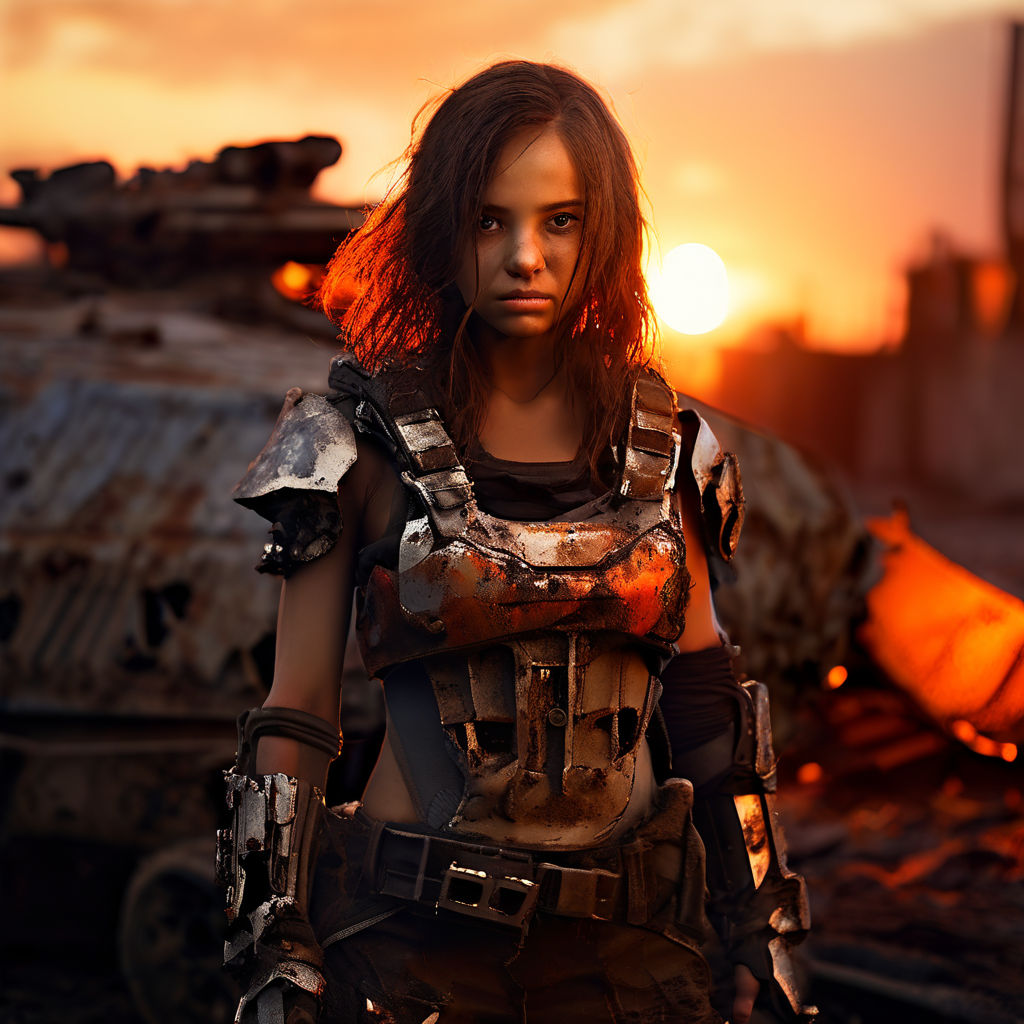 Post-apocalyptic scene featuring a girl with a makeshift arm... by ...