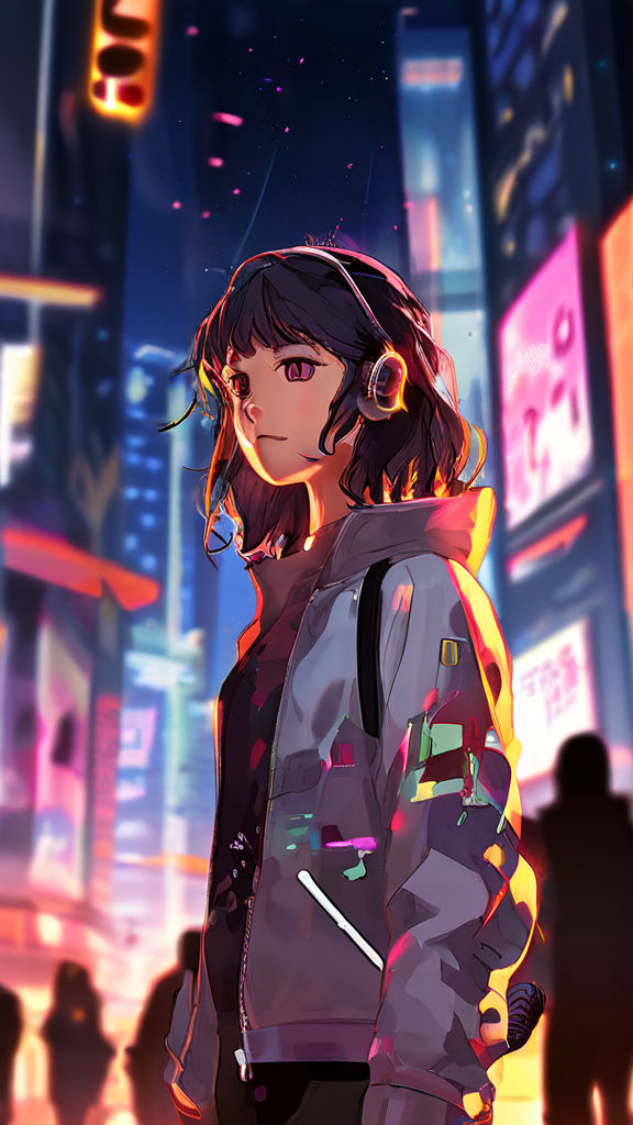 Anime-inspired illustration of a futuristic scene with a gir... by ...