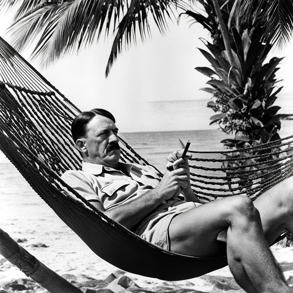 Adolf Hitler smoking a cigar on the beach lying in a hammock... by ...