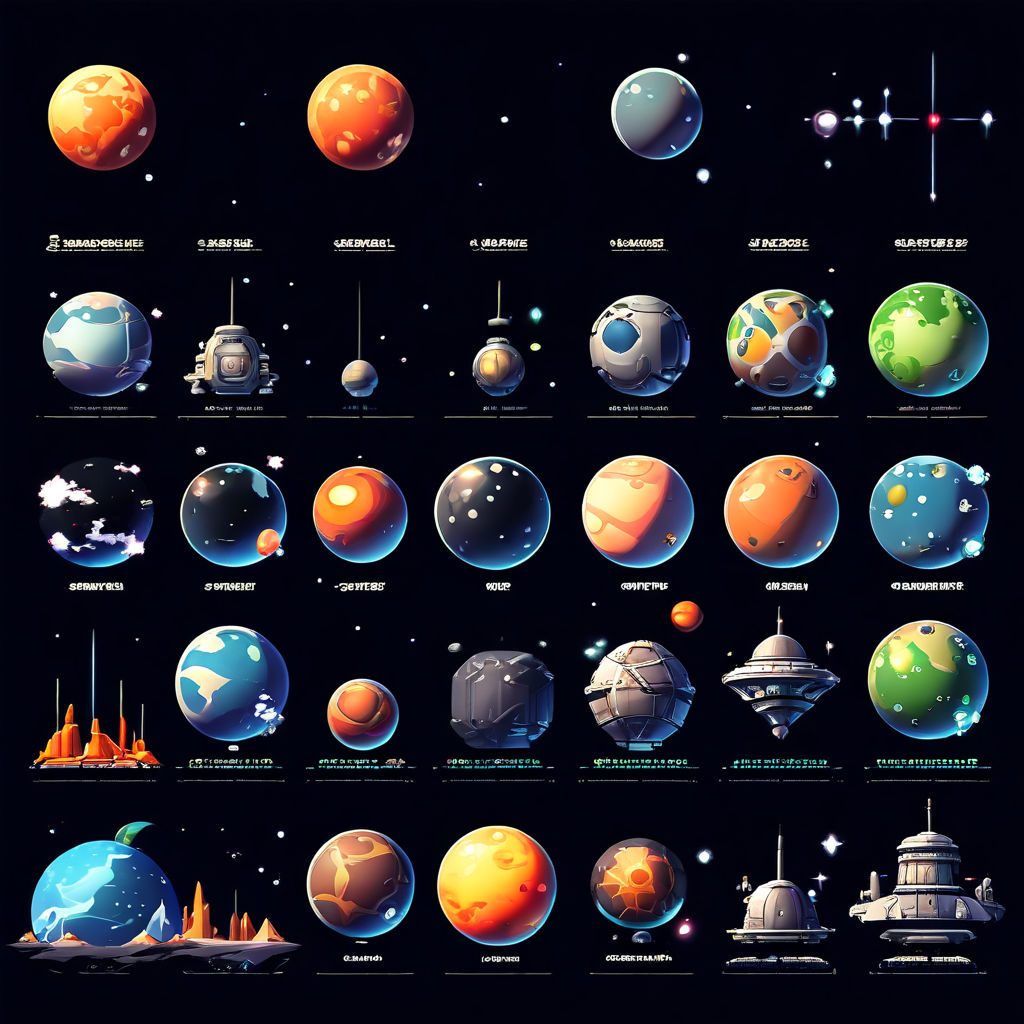 Create a sprite sheet of 9 different sprites in a consistent... by ...