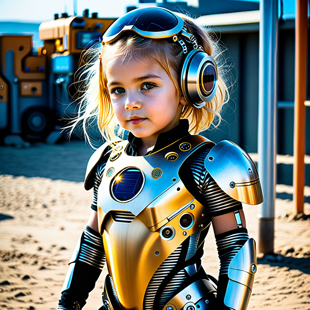 Cute solarpunk cyborg child little girl by Kye Lunari - Playground