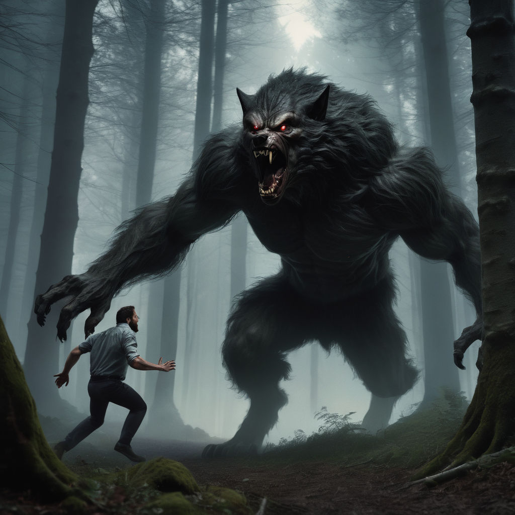 A large werewolf chasing a man in the forest by CONTOS NOTURNOS 123 ...