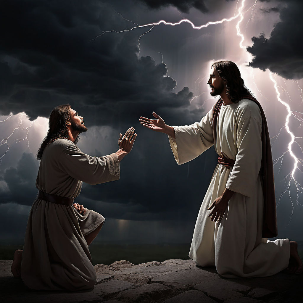 Jesus reaching out his hand to a person who is kneeling Back... by Joao ...
