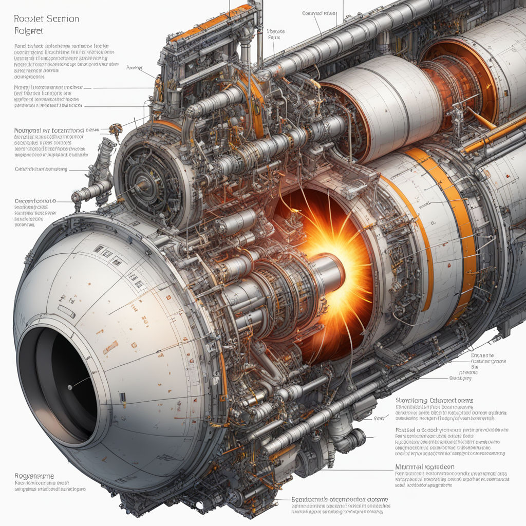 Cross-sectional illustration of a rocket engine from a space... by ...