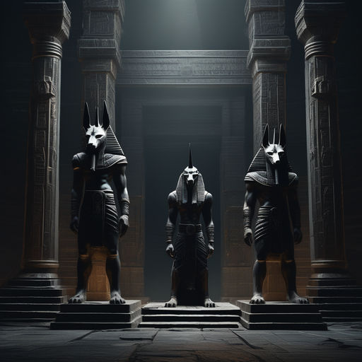 Dark Fantasy; two tall statues of anubis stand guard on eith... by Luiz ...
